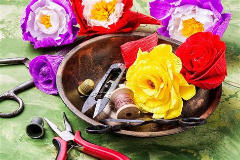 พื้นหลังดอกไม้กระดาษทำมือหลากสี Paper Craft And Toolshobby ดอกไม้กระดาษทำมือสีสันสดใส รูปถ่าย