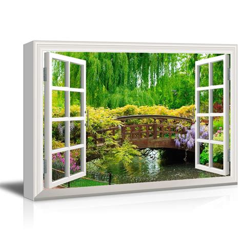 Wall26 3d Visual Effect View Through Window Frame Canvas Wall Art