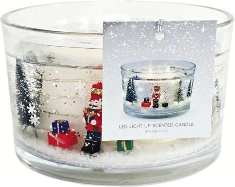 Mands Led Light Up Winter Spice Scented Candle 2 Wick Christmas Scene