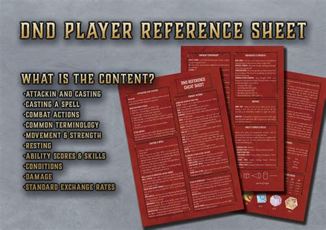 Dnd Player Reference Cheat Sheet Character Skill Cards 5th Edition Board Game Printable Dandd