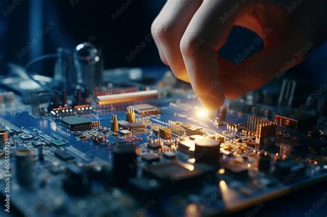 Seamless Integration Hand Placing Chip On Motherboard Perfect Image For Tech Electronics