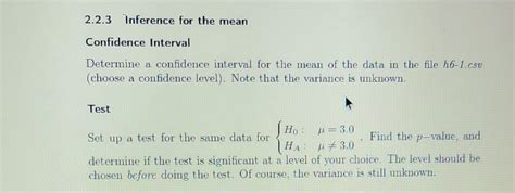 Solved 223 Inference For The Mean Confidence Interval