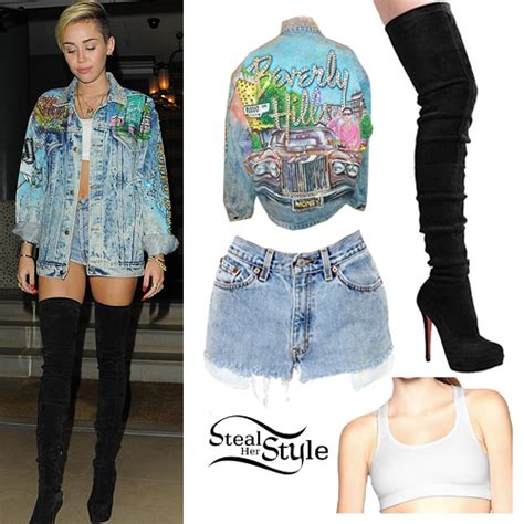 Miley Cyrus Beverly Hills Denim Jacket Outfit