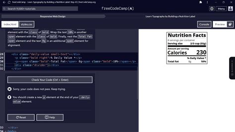 Learning Typography By Buiding A Nutrition Label Step 43 Html Css