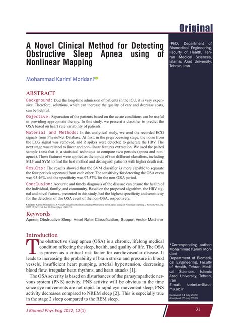 Pdf A Novel Clinical Method For Detecting Obstructive Sleep Apnea Using Of Nonlinear Mapping