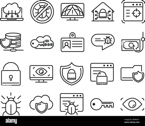 Cyber Security And Information Or Network Protection Icons Set Line Style Vector Illustration