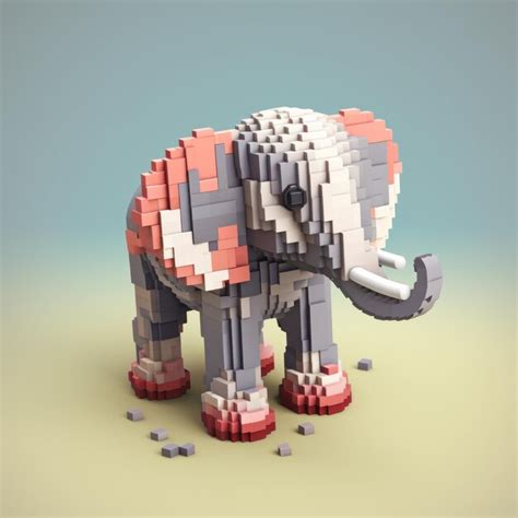 Premium Photo Colorful Cubed Elephant In A Dynamic Brick Scene