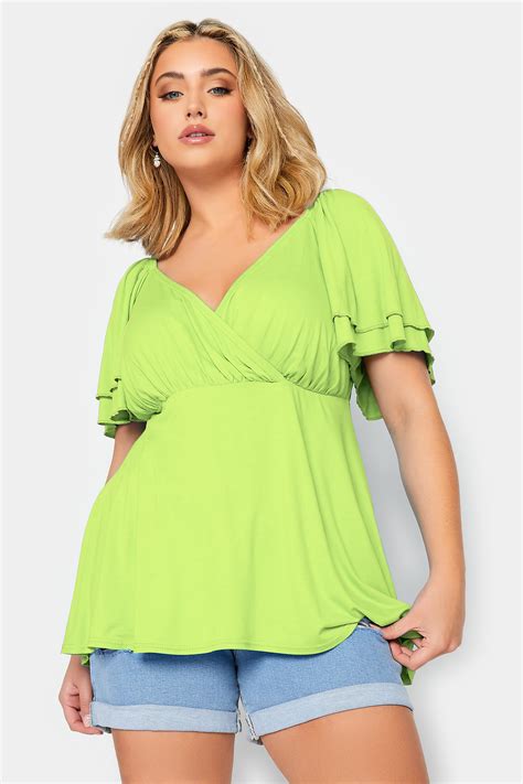 Limited Collection Plus Size Lime Green Layered Sleeve Wrap Top Yours Clothing