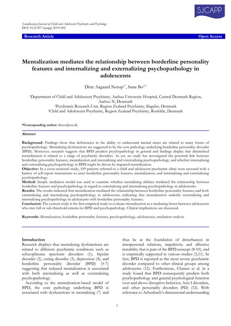 Pdf Mentalization Mediates The Relationship Between Borderline Personality Features And