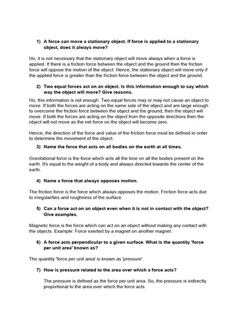 Force And Pressure Class 8 Solutions