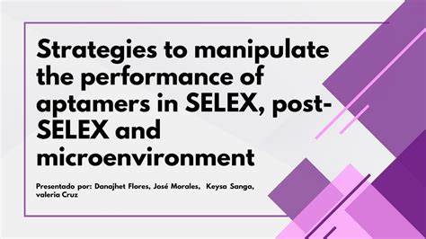Strategies To Manipulate The Performance Ofaptamers In Selex Post Selex And Microenvironmwnt
