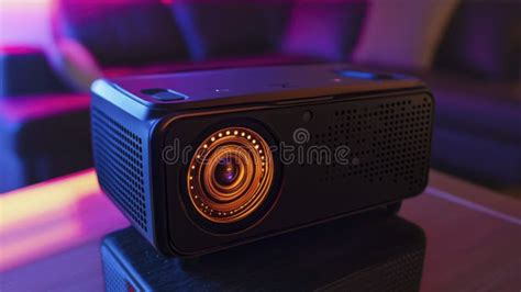 Compact Home Theater Projector Displaying Stunning Visuals In Modern Living Room Setting For