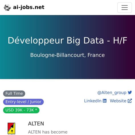 Hiring Développeur Big Data Hf In Boulogne Billancourt France Raimljobs