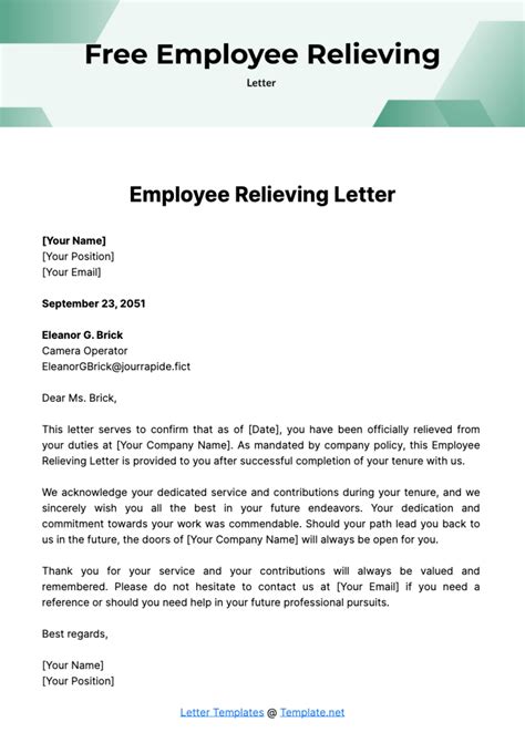Free Employee Relieving Letter Template To Edit Online