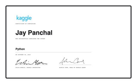 Jay Panchal Completed The Python Course On Kaggle Jay Panchal
