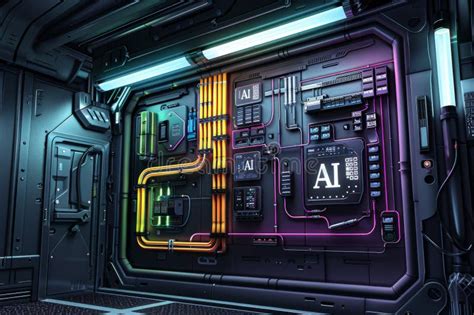 High Tech Ai Server Room With Neon Lights Representing Artificial Intelligence And Advanced
