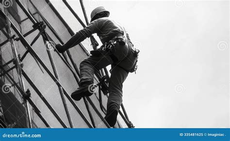 A Construction Worker Ascending Scaffolding Stock Image 335481625