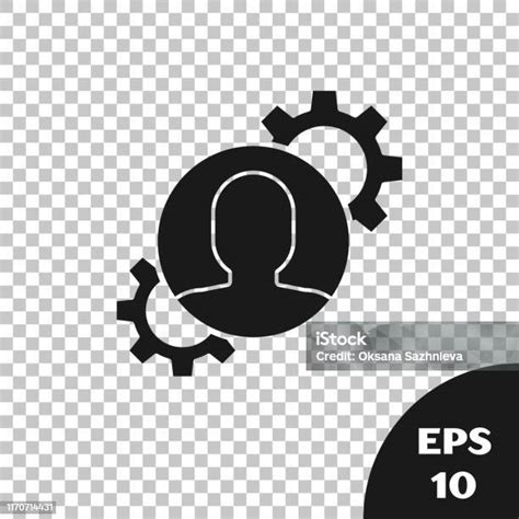 투명 한 배경에 격리 된 아이콘 내부 기어와 블랙 휴먼 인공 지능 생각 두뇌 기호 뇌의 상징 작업입니다 벡터 일러스트레이션 개념에 대한 스톡 벡터 아트 및 기타 이미지