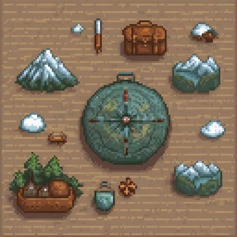 Pixel Art Map With Compass And Accessories Premium Ai Generated Image