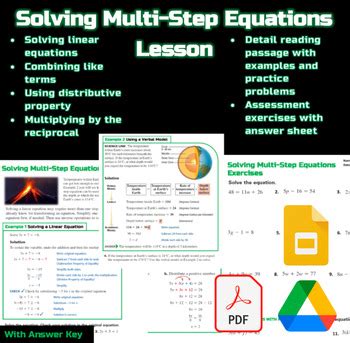 Solving Multi Step Equations Algebra Lesson Google Slides Digital