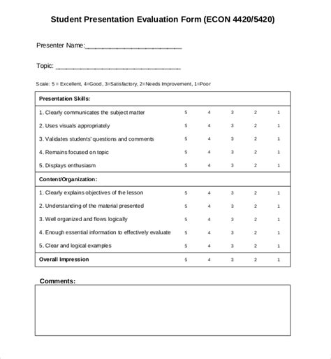 Evaluation Sheet Self Evaluation Form Group Animation