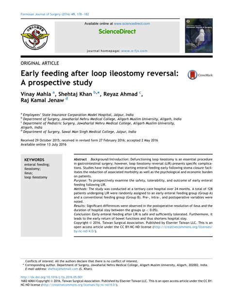 Pdf Early Feeding After Loop Ileostomy Reversal A Prospective Study