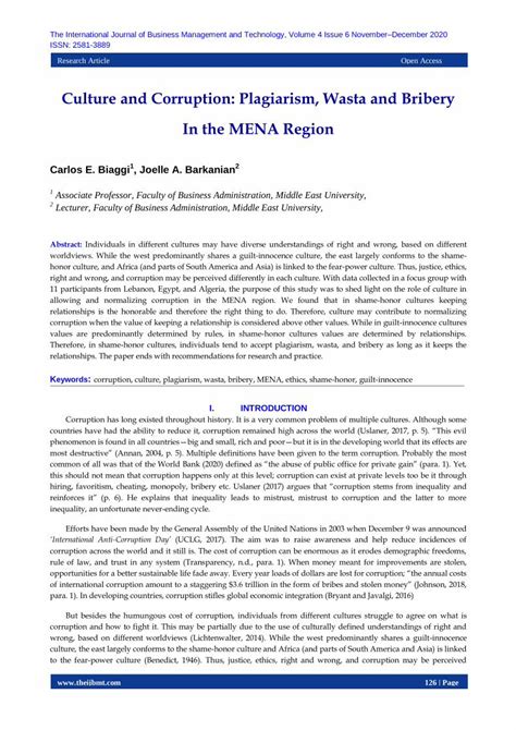 Pdf Culture And Corruption Plagiarism Wasta And Bribery In The