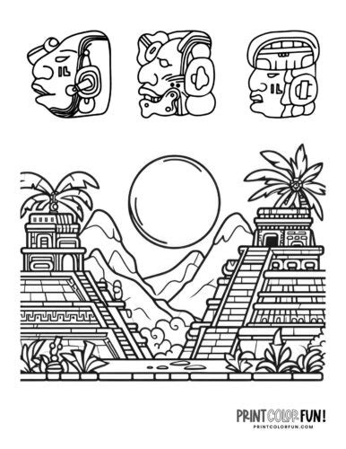 Mayan Pyramid Aztec Coloring Drawing Temple Chichen Itza Mexico