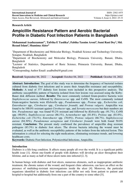Pdf Ampicillin Resistance Pattern And Aerobic Bacterial Profile In Diabetic Foot Infection