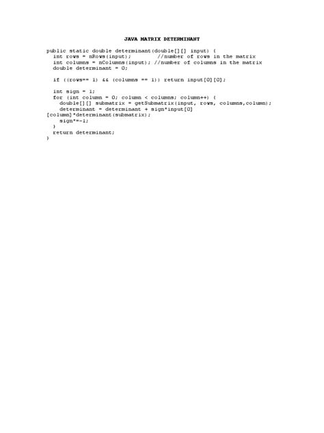 Java Matrix Determinant Pdf Determinant Matrix Mathematics