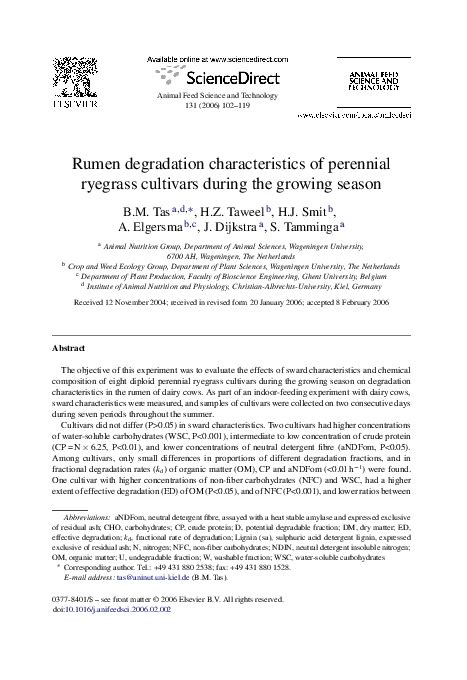 Pdf Rumen Degradation Characteristics Of Perennial Ryegrass Cultivars