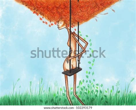 Naked Woman Sits On Swing Stock Illustration Shutterstock