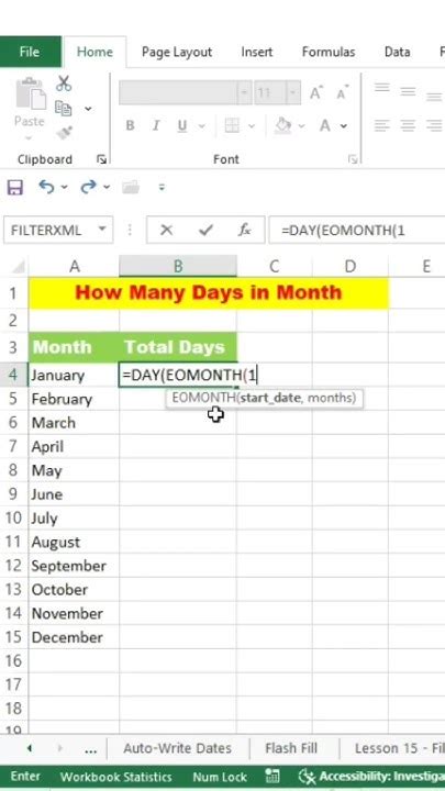 How To Calculate The Number Of Days In A Month Mtrustcreatives Shorts Excel Exceltips