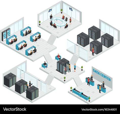 Datacenter Isometric Multistore Composition Vector Image