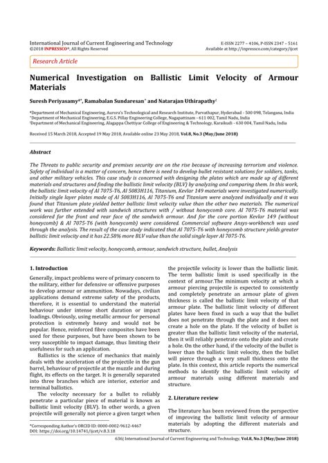 Pdf Numerical Investigation On Ballistic Limit Velocity Of Armour Materials