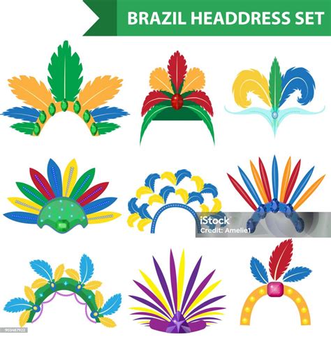 브라질 깃털 머리 띠 머리 장식 아이콘 플랫 스타일입니다 투구 카니발 삼 바 축제 모자입니다 흰색 배경에 고립 벡터 일러스트입니다 0명에 대한 스톡 벡터 아트 및 기타