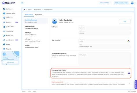 disable totp nodeshift documentation