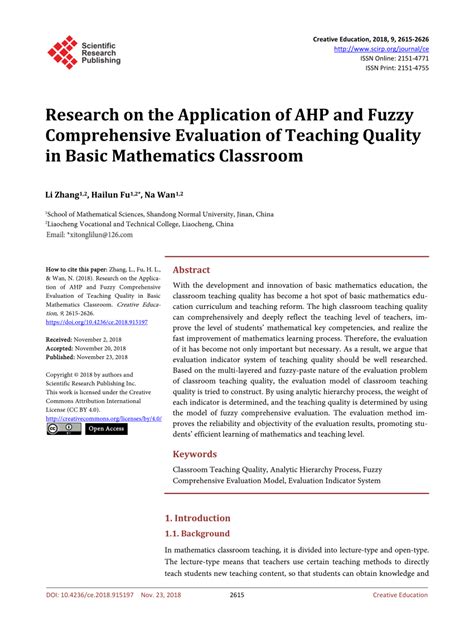 Pdf Research On The Application Of Ahp And Fuzzy Comprehensive Evaluation Of Teaching Quality