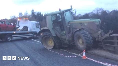 A5 Remains Shut On Chirk Bypass After Tractor Crash Bbc News
