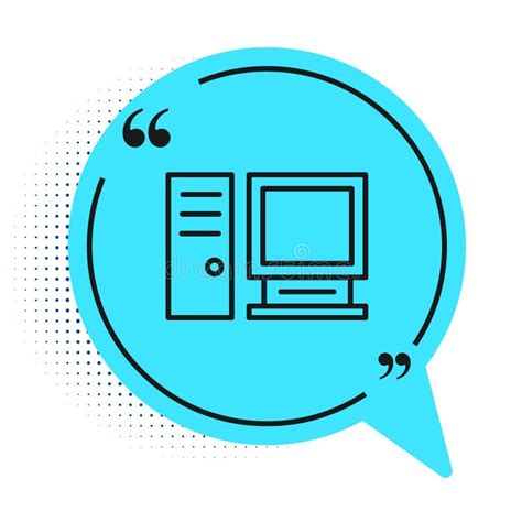 Black Line Computer Monitor Icon Isolated On White Background Pc Component Sign Blue Speech