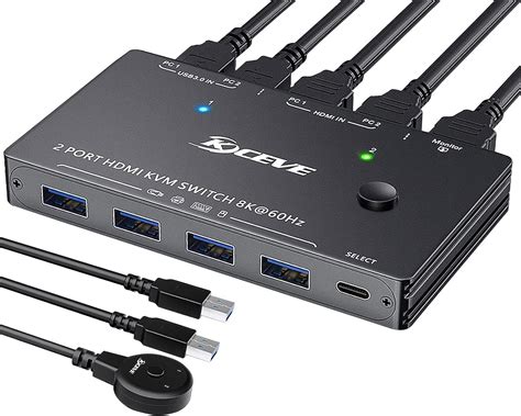 2 Port 8k60hz Or 4k120hz Hdmi Usb3 0 Kvm Switch With Cable Remote And Pc Usb Cable Kceve Kc