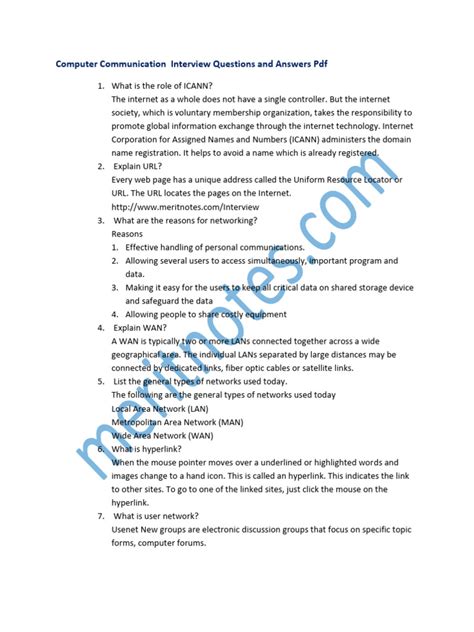 Computer Communication Interview Questions Pdf Computer Network