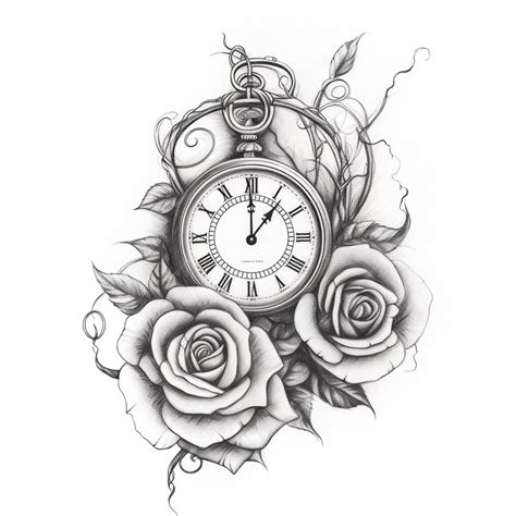A Drawing Of A Clock With Roses And Vines On It Generative Ai Premium