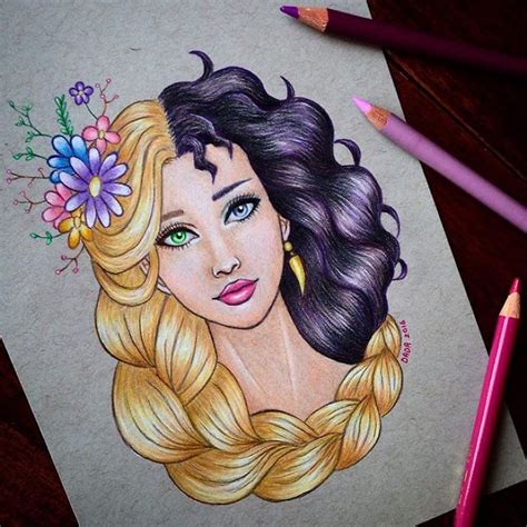 I Combine Two Characters Into One In My Colored Pencil Illustrations