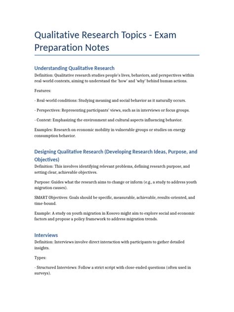 Qualitativeresearchtopicsexamnotes Pdf Focus Group