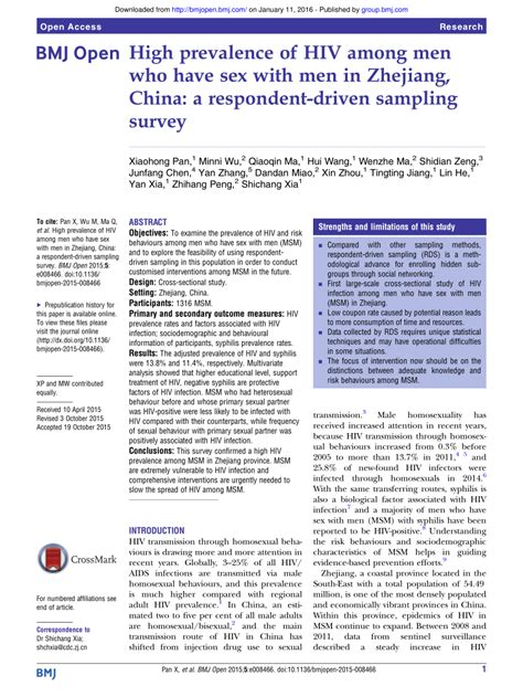 Pdf High Prevalence Of Hiv Among Men Who Have Sex With Men In Zhejiang China A Respondent