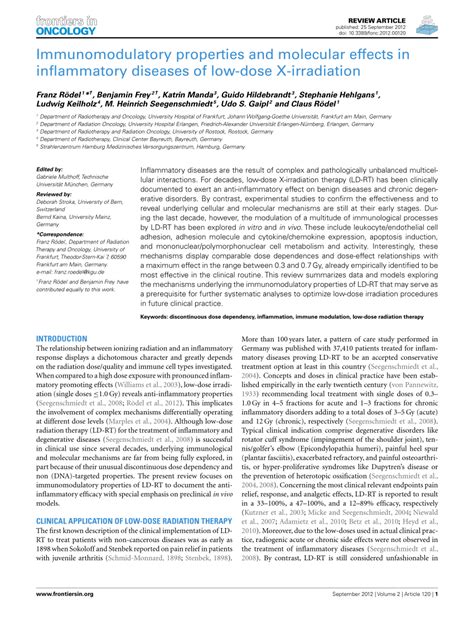 PDF Immunomodulatory Properties And Molecular Effects In Inflammatory Diseases Of Low Dose X