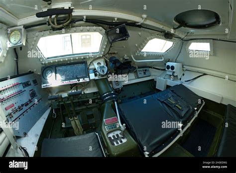 Interior Of A New Armoured Personnel Carrier Seats Wheel Dashboard