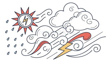 Storm Clouds And Lightning Weather And Natural Phenomena Vector Design