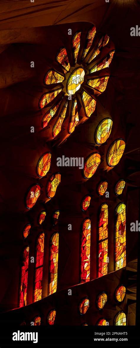 Artistic Stained Glass Windows Interior Of The Sagrada Familia Church
